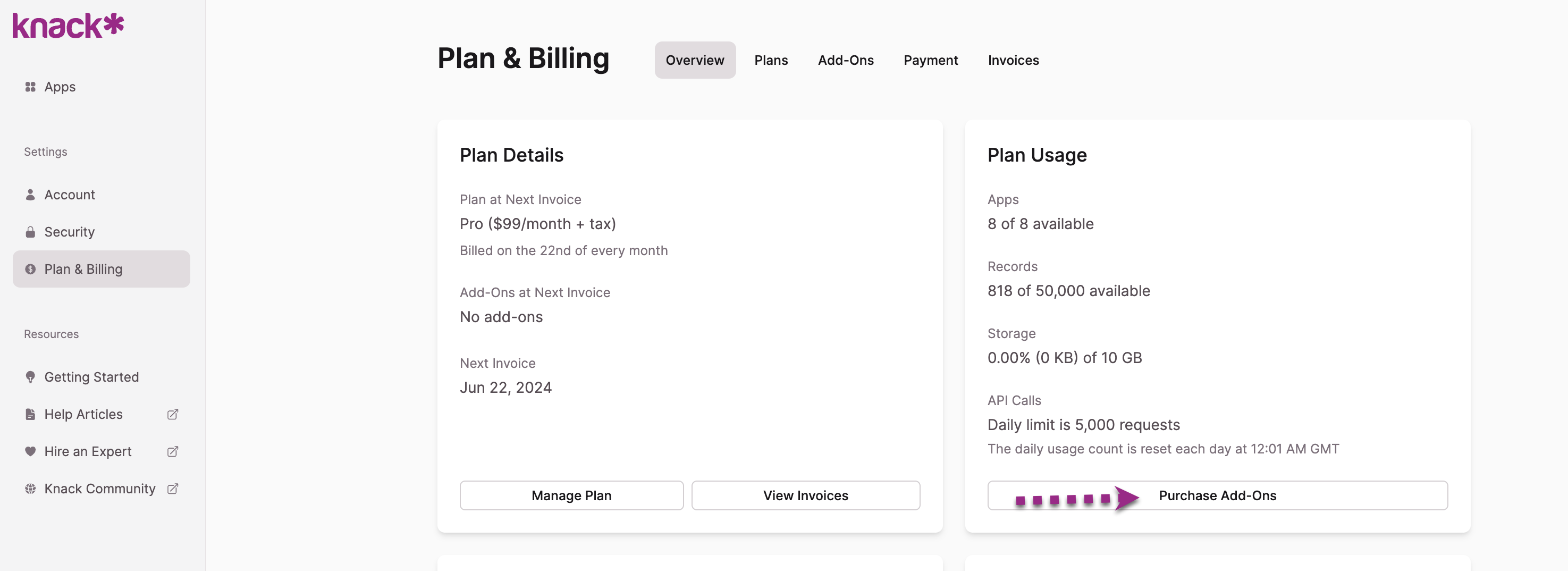 API Call Add-Ons from the Knack Dashboard